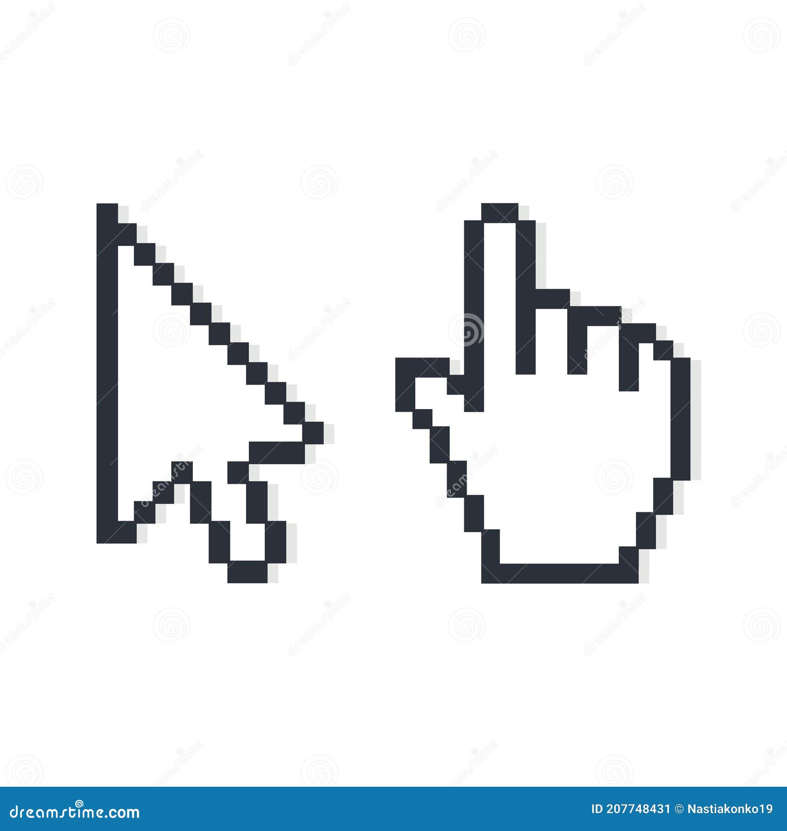 Pixelated Hand and Mouse Cursor. Vector. Stock Vector - Illustration of ...