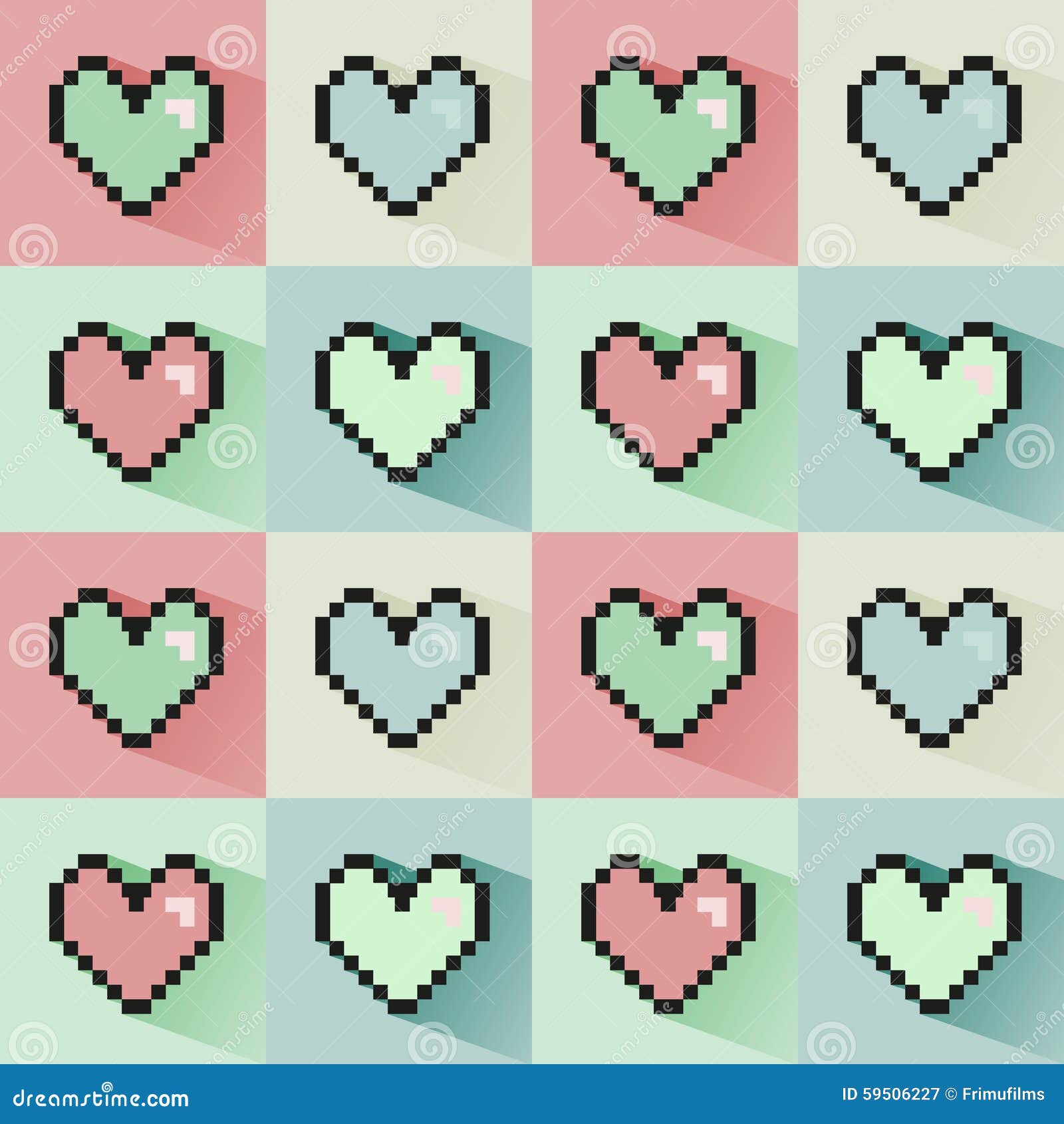 Pixelated Hearts Seamless Pattern. Stock Vector - Illustration of ...