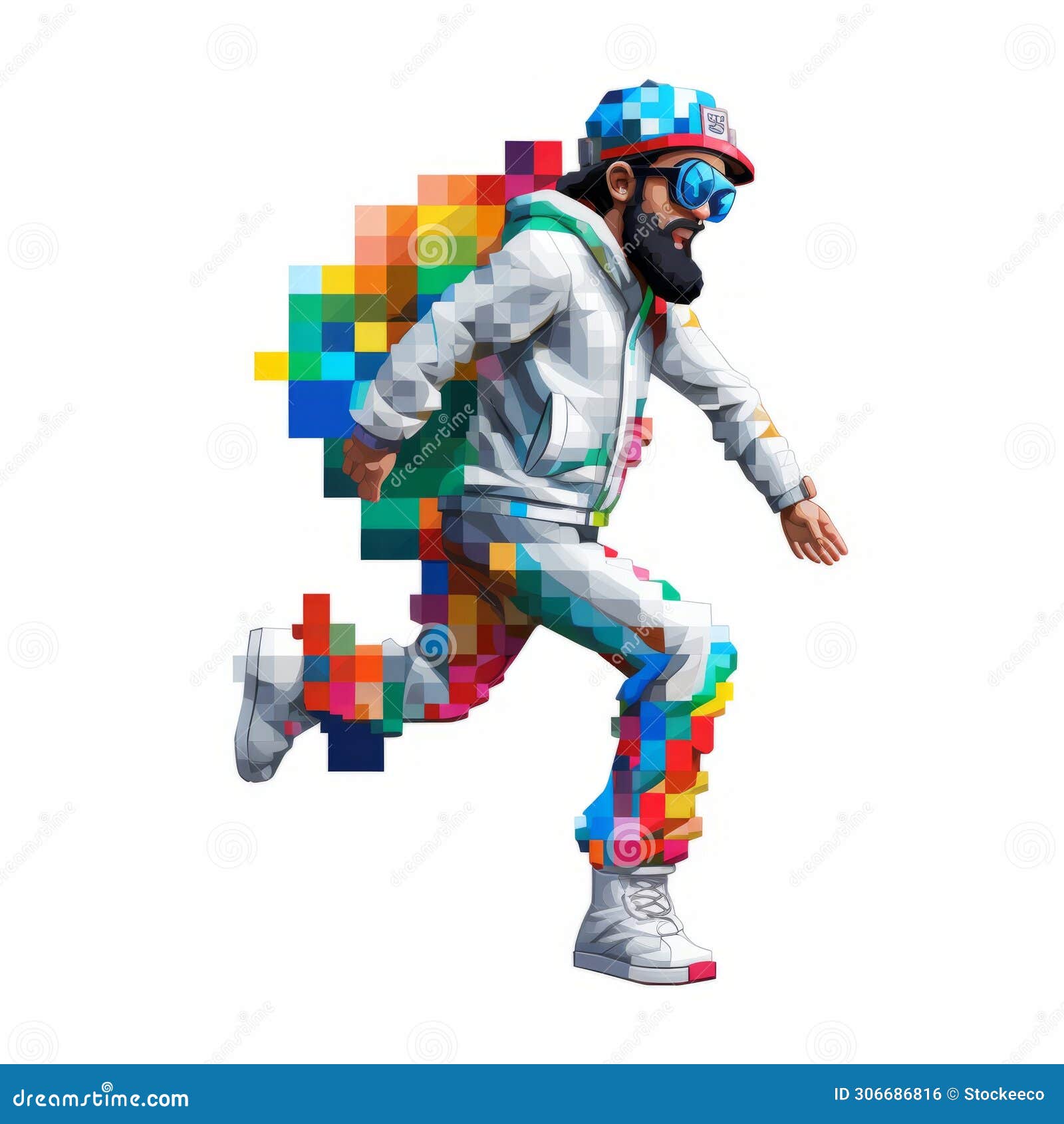 Colorful Pixel Artist Running with Hyperrealistic Accessories Stock ...