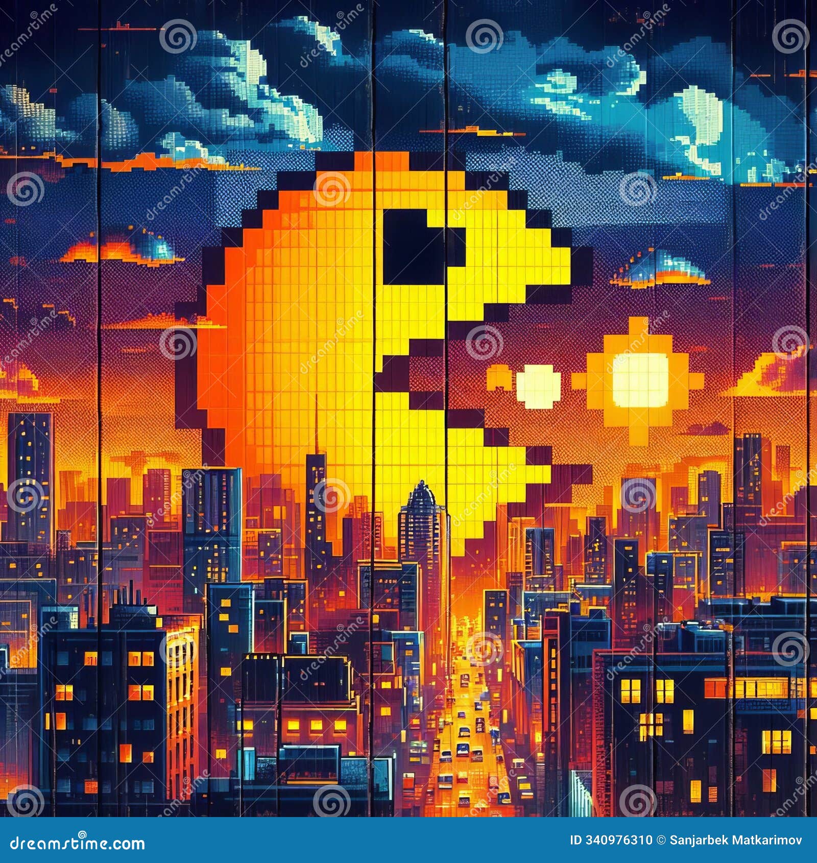 Pixelated Pac Man a Pixelated Digital Collage with a Retro Style Stock ...
