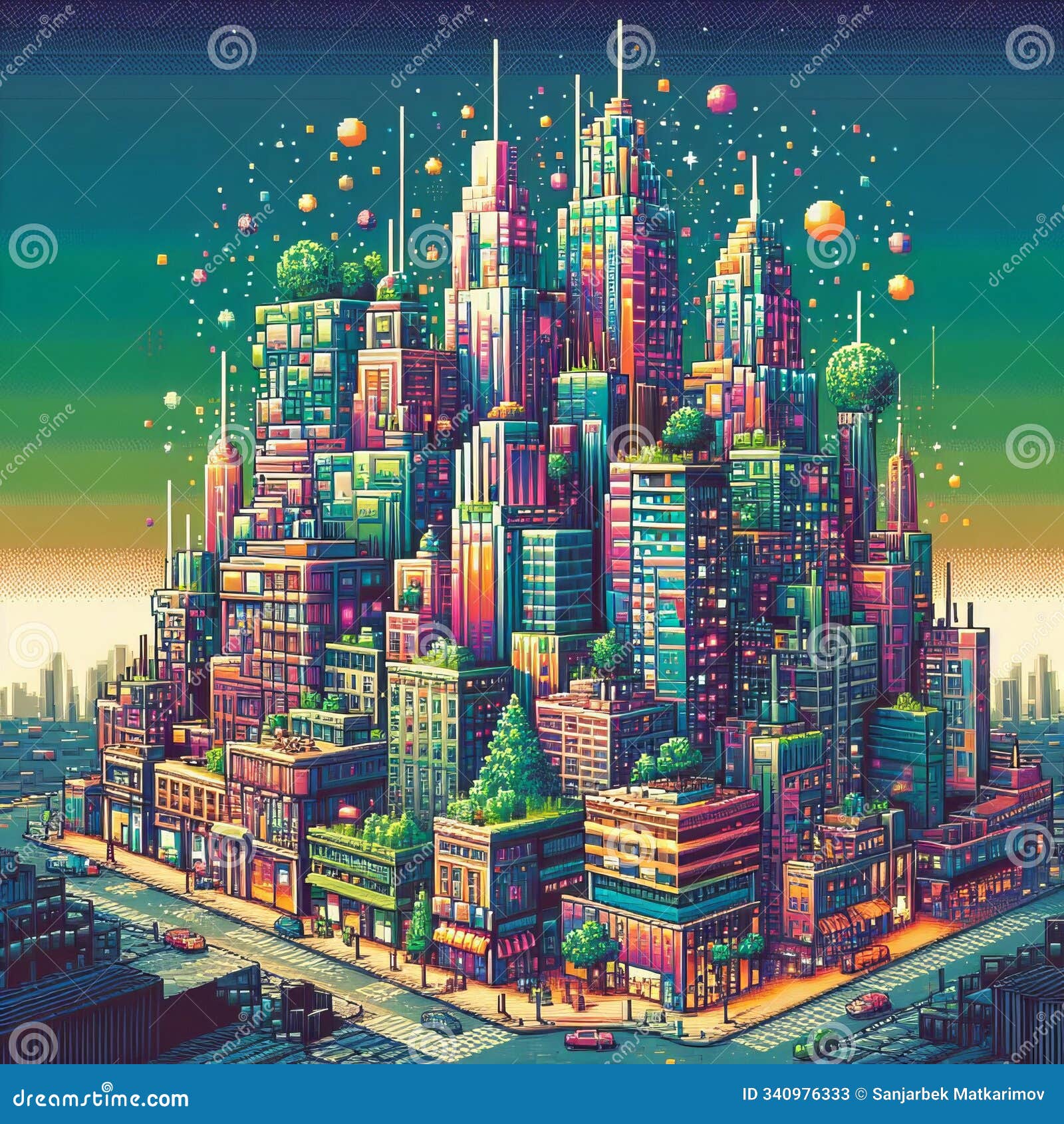 Pixelated Pixelage a Pixelated Digital Collage with a Retro Styl Stock ...