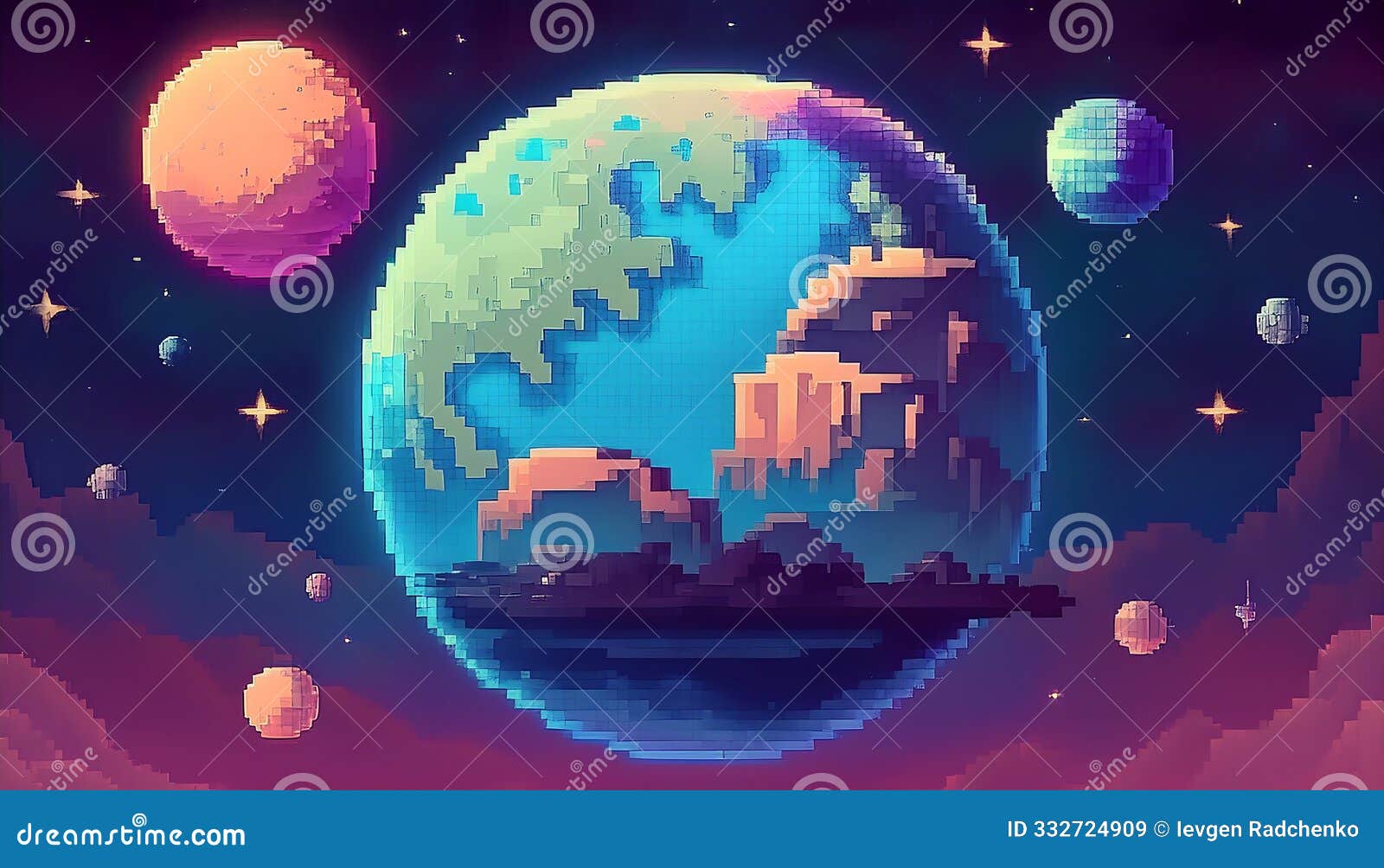 Pixelated Planet and Moon- a Simple Pixel Art Design Featuring a Large ...