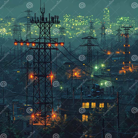 Pixelated Power Network stock illustration. Illustration of conductors ...