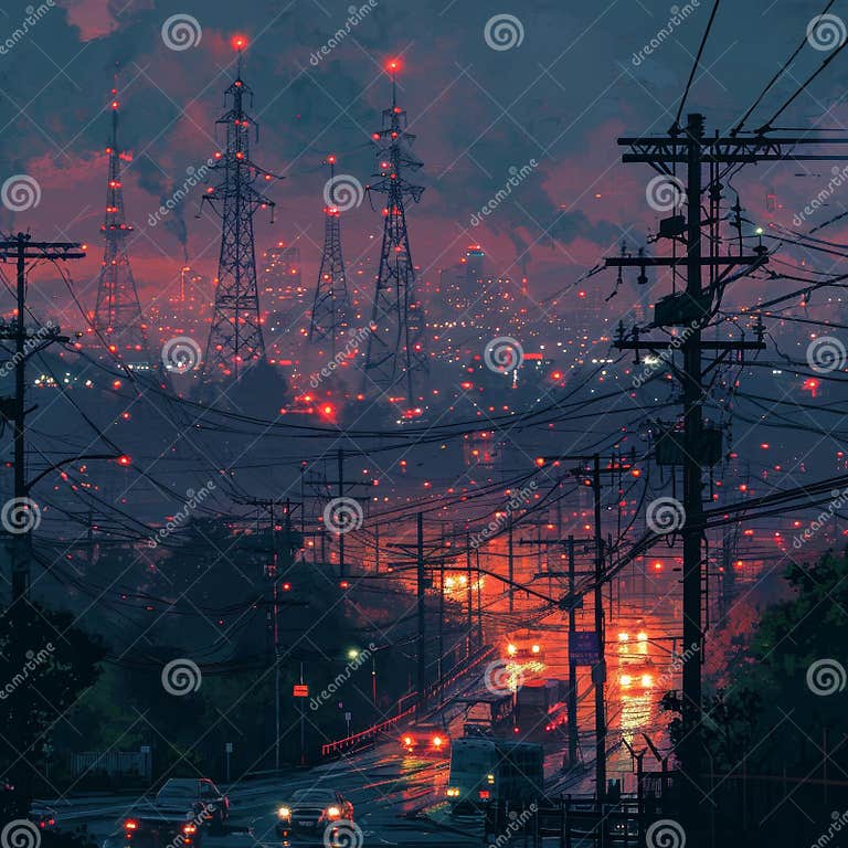 Pixelated Power Network stock illustration. Illustration of wind ...