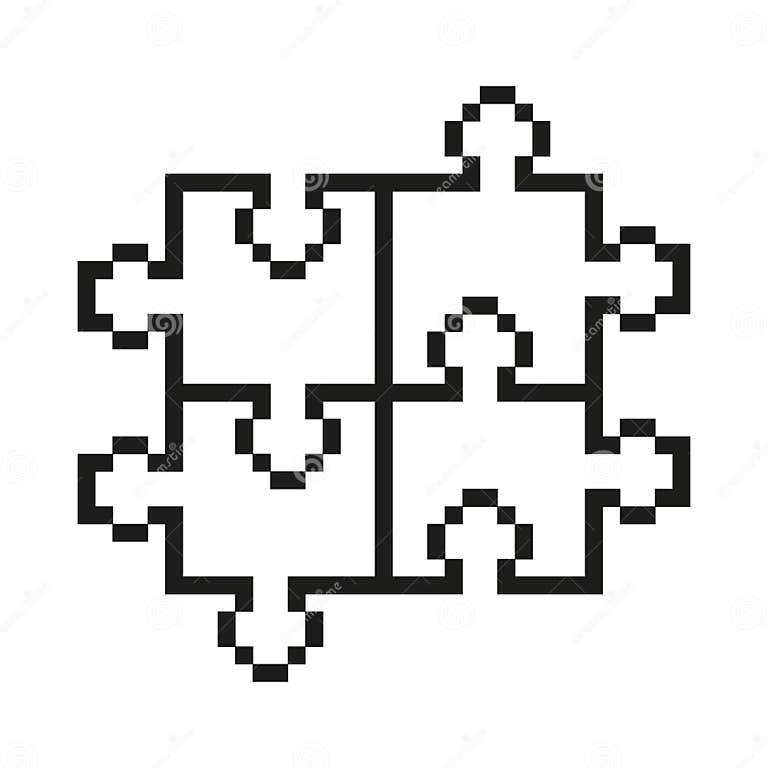 Pixelated Puzzle Pieces Icon. Symbol of Connection and Problem Solving in Pixel Art Style Stock ...