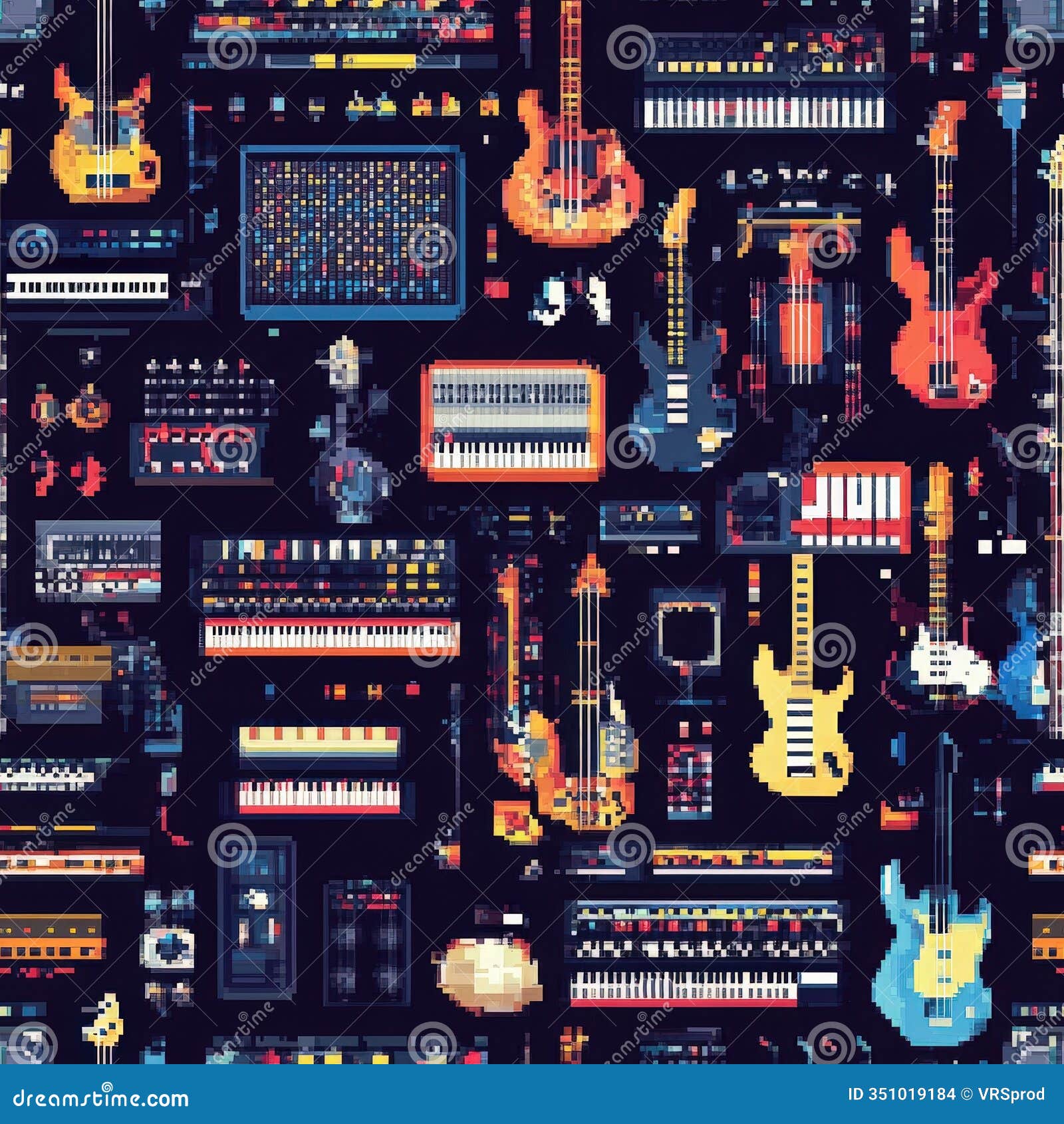 Pixelated Retro Instruments in Vibrant Arrangement Stock Photo - Image ...
