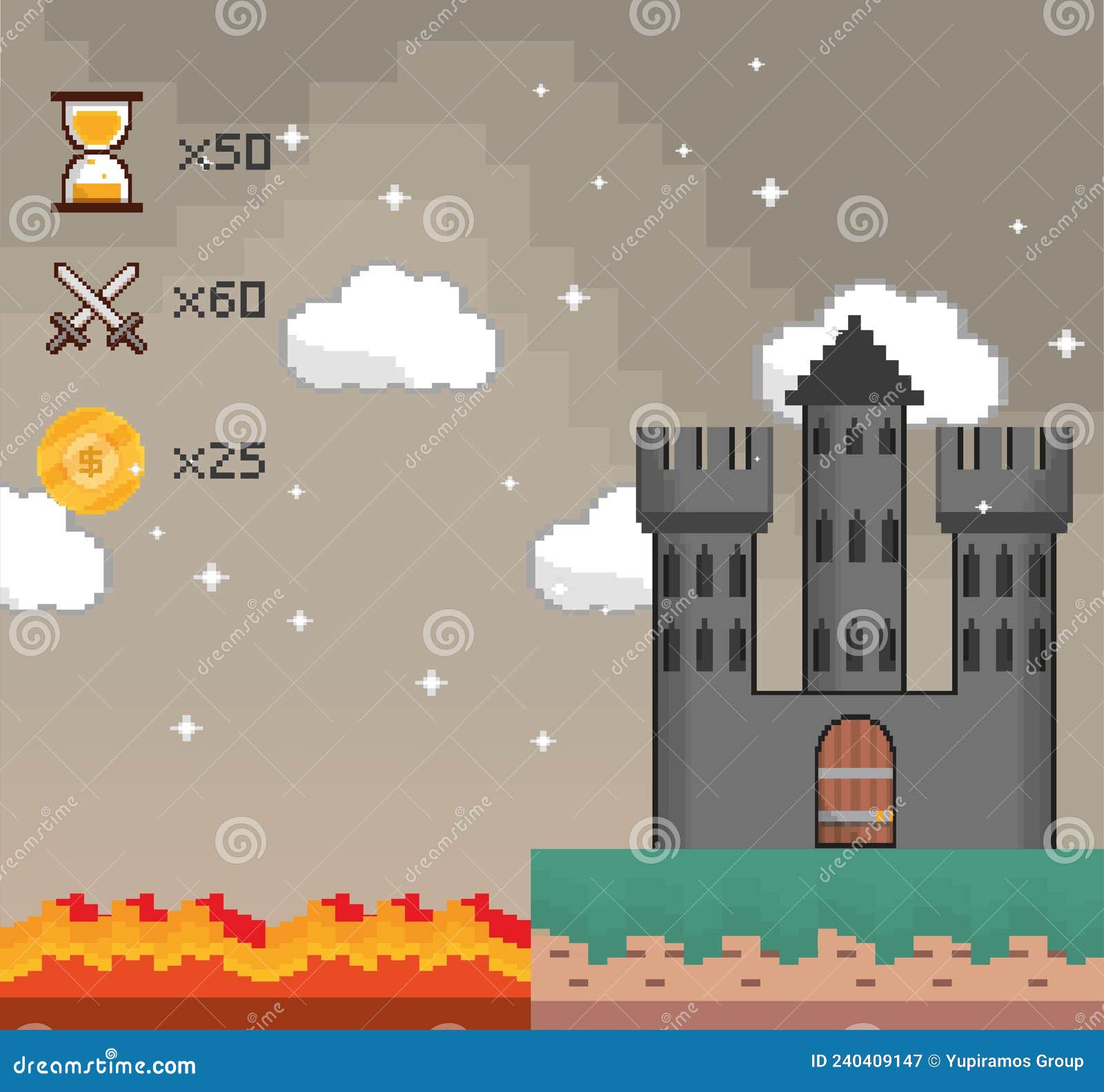 Pixelated Scene with Castle Stock Vector - Illustration of landscape ...