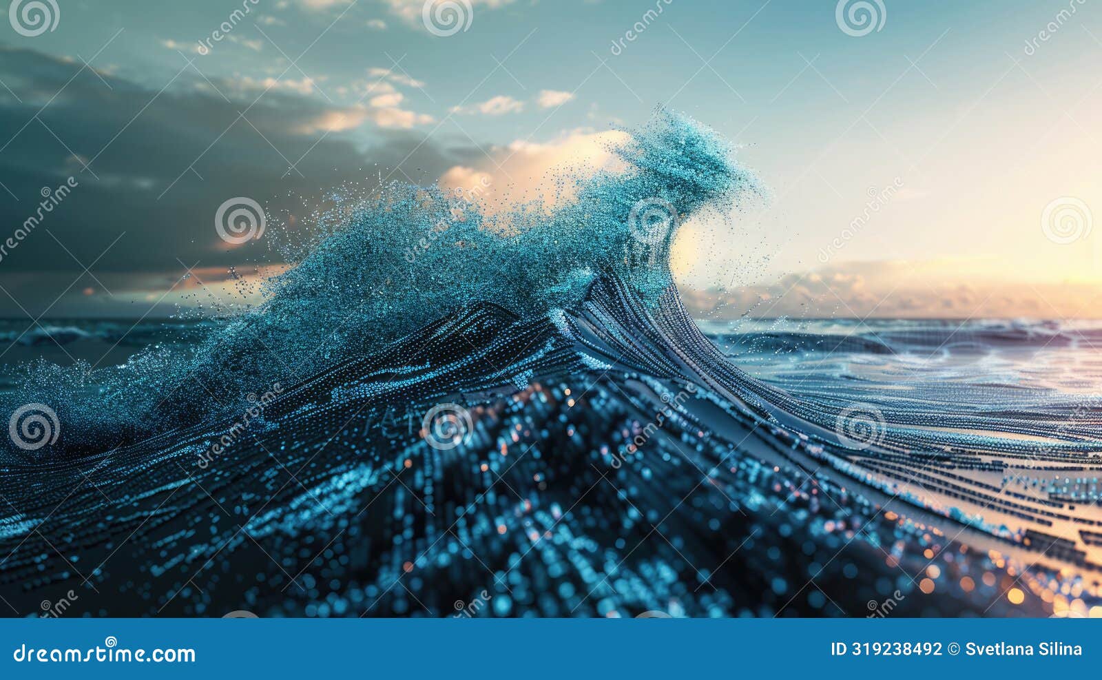 Pixelated Sea Transforming into Wave, Illustrating Sudden Surge and ...