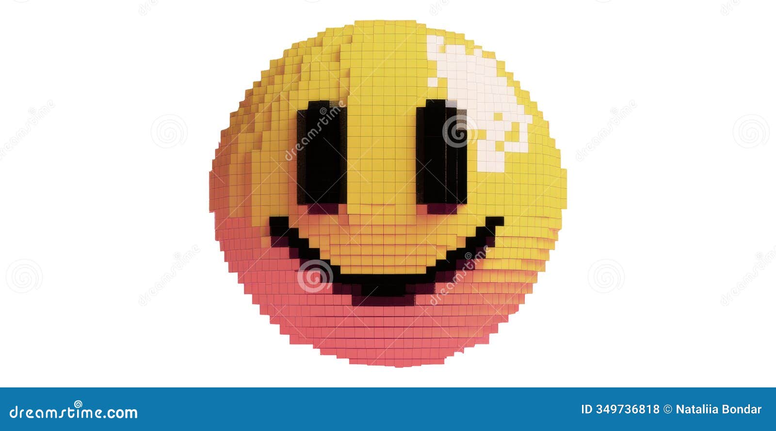 Pixelated Smiley Face Emoticon In 3D Rendering On Purple Background ...