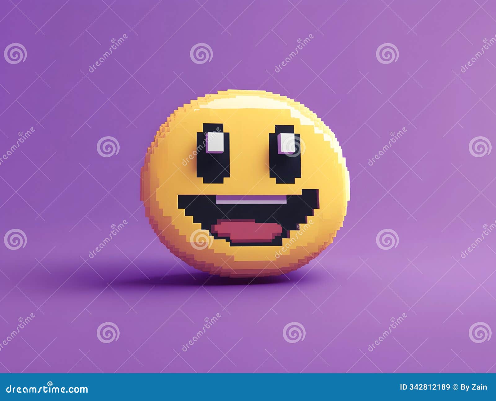 Pixelated Smiley Face Emoticon In 3D Rendering On Purple Background ...