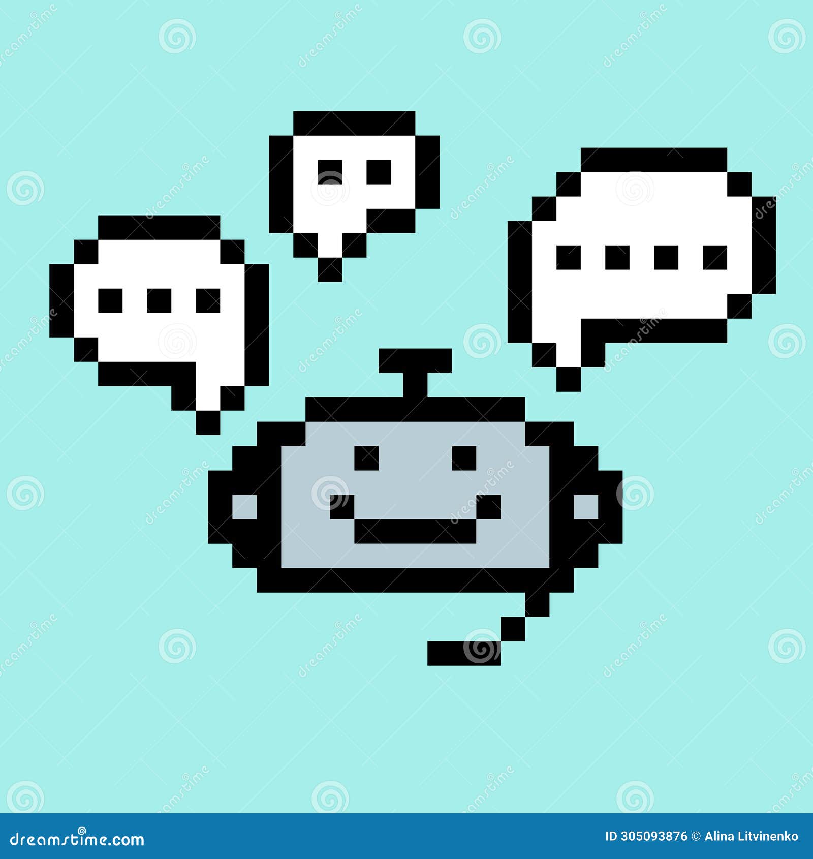 Pixelated Smiling Service Robot Head Answer the Questions. Chatbot ...