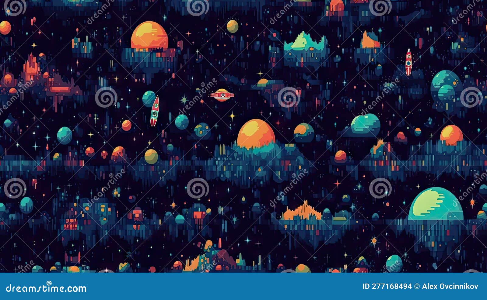Pixelated Space Adventure. Perfect for Gaming Stock Illustration ...