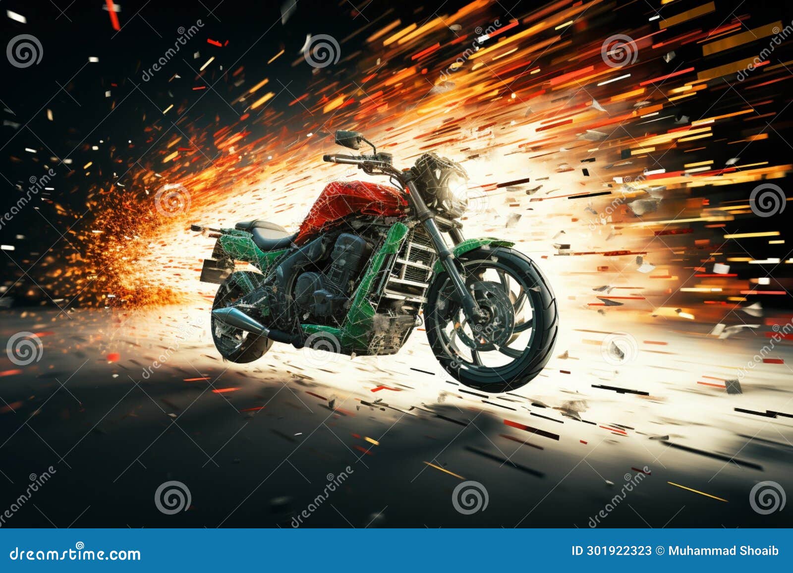 Pixelated Speed Trails Behind A Heavy Bike Create Dynamic Visual Stock ...