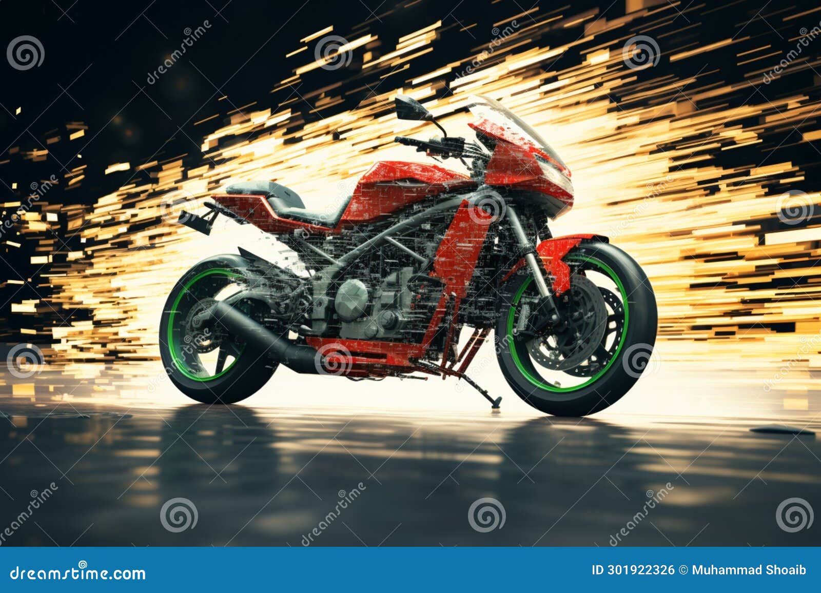 Pixelated Speed Trails Behind A Heavy Bike Create Dynamic Visual Stock ...