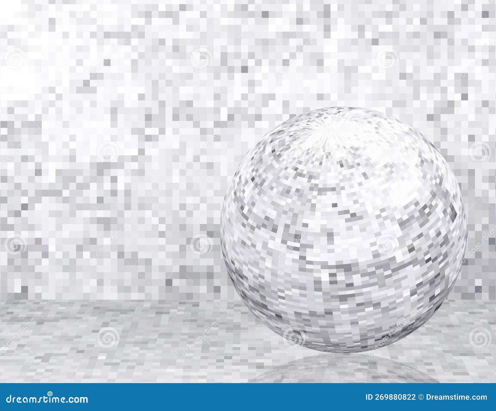 Pixelated Sphere in Pixel Space. Grayscale Graphics with Orb Stock ...