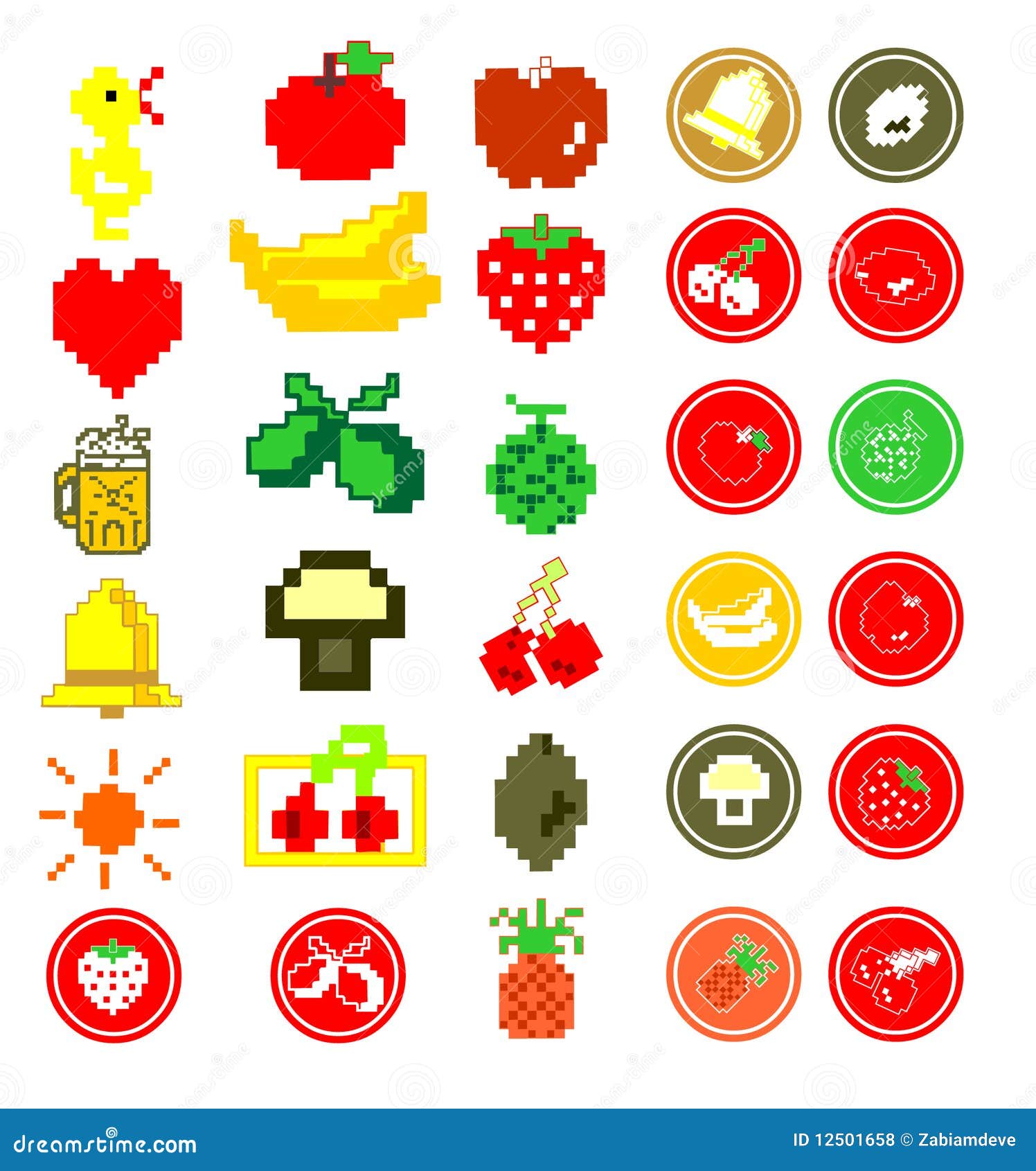 Pixelated Summer Fruit Icons Stock Vector - Illustration of icon ...