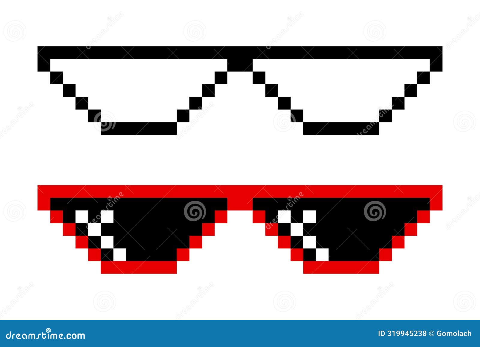Pixelated Sunglasses Set. Pixel Boss Glasses, 8 Bit Style Stock Vector ...