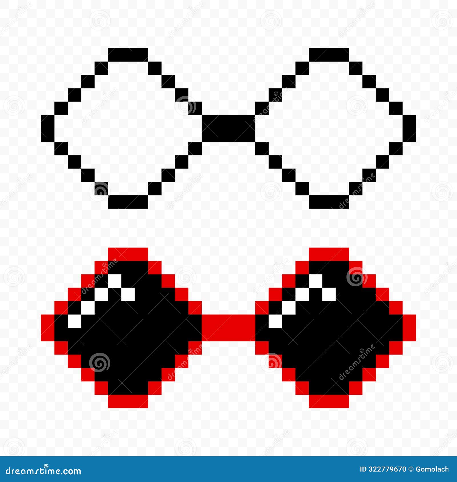 Pixelated Sunglasses Set. Pixel Boss Glasses, 8 Bit Style Stock ...
