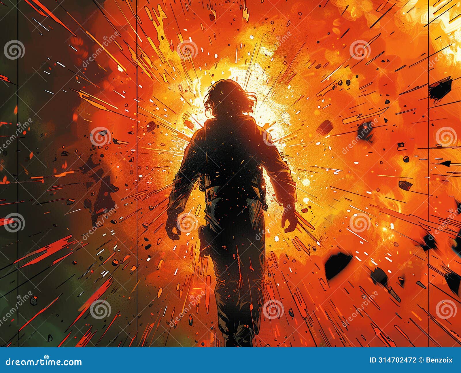 Pixelated Superhero Action Sequence for a Comic Book the Panel Blurs ...