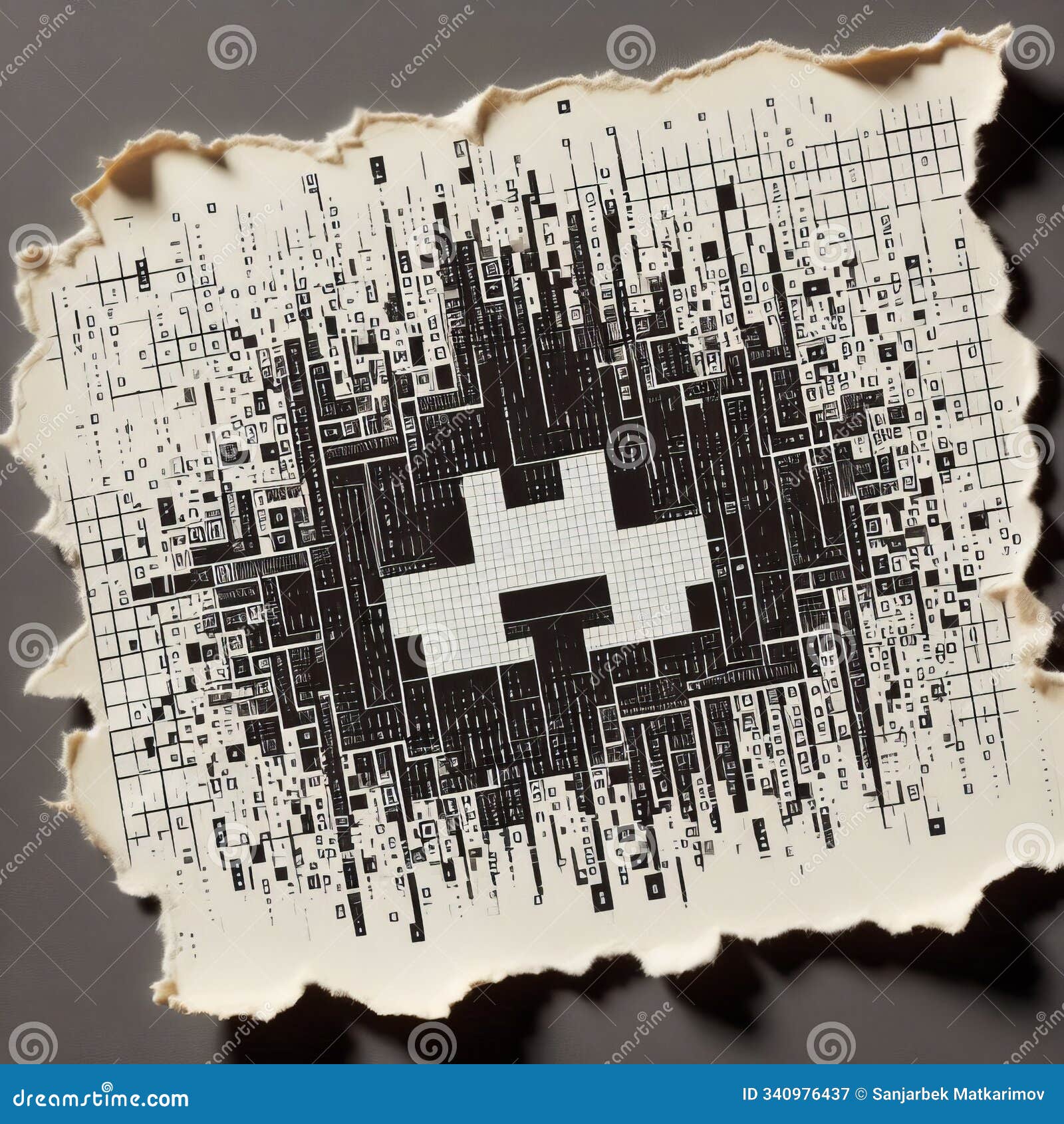 Pixelated Torn Edges White Paper With Pixelated Black Matrix Cod Stock ...