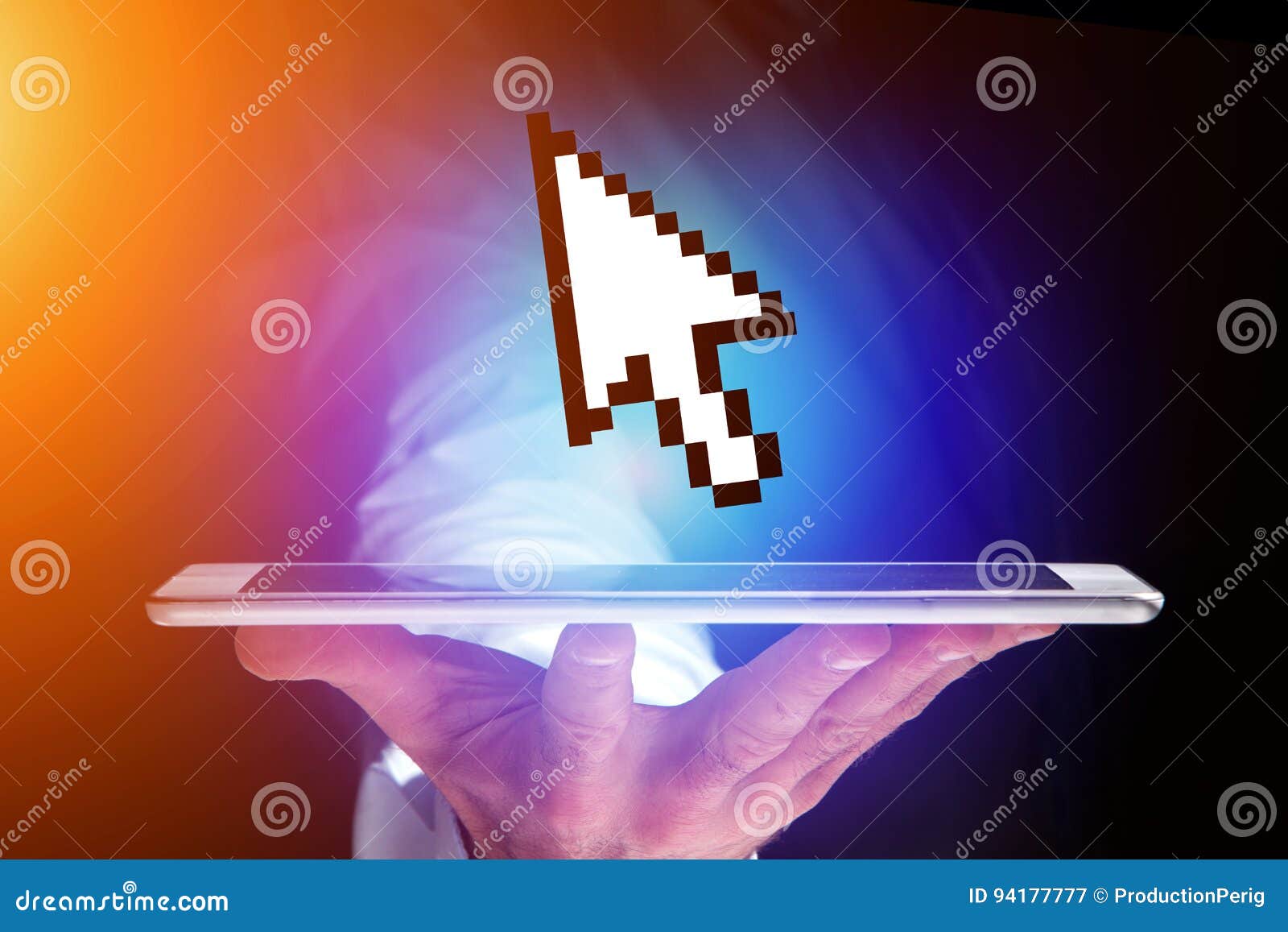 Pixeled Black And White Mouse Pointer Displayed On A Futuristic Stock ...