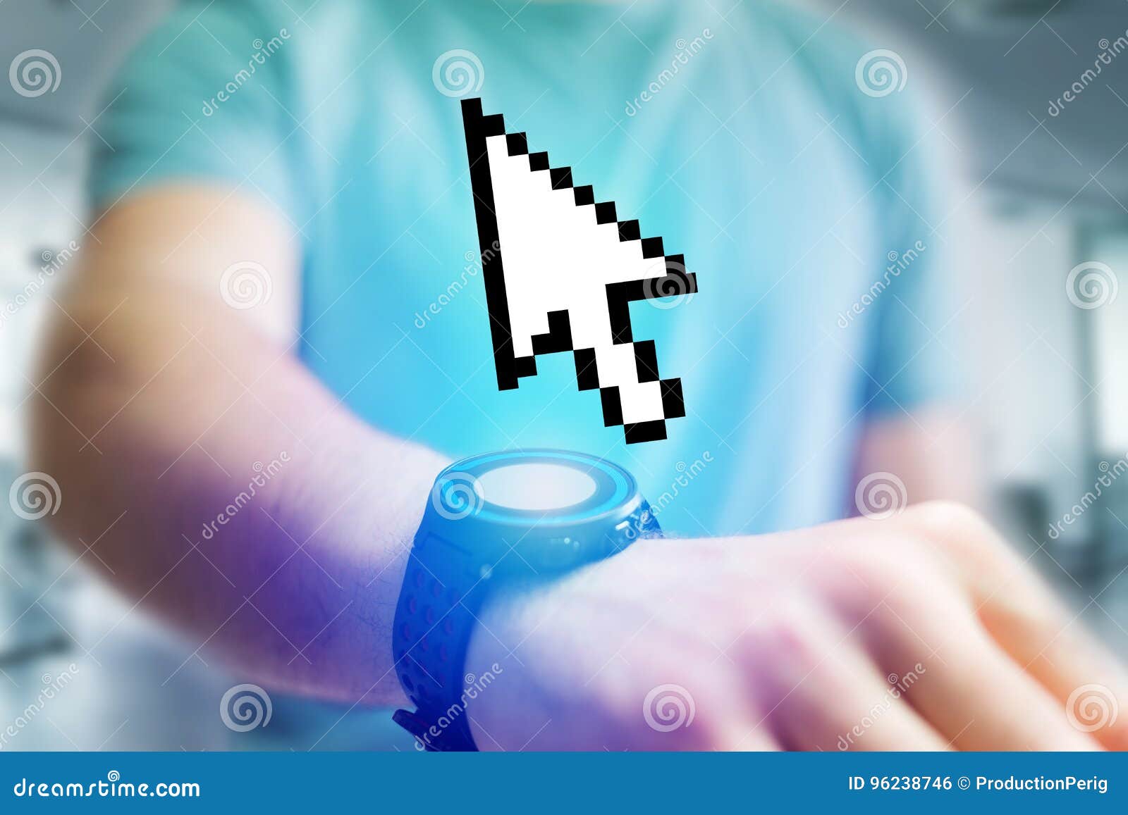 Pixeled Black and White Mouse Pointer Displayed on a Futuristic Stock ...