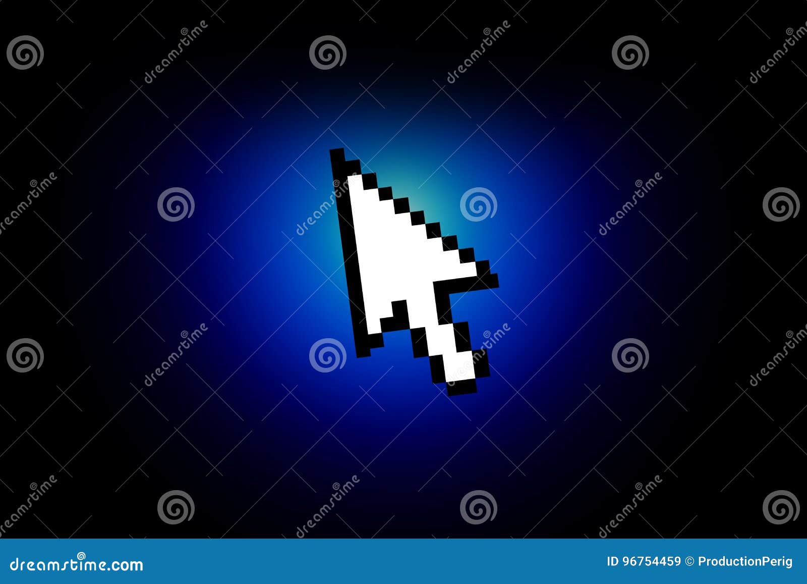 Pixeled Black and White Mouse Pointer Displayed on a Futuristic Stock ...