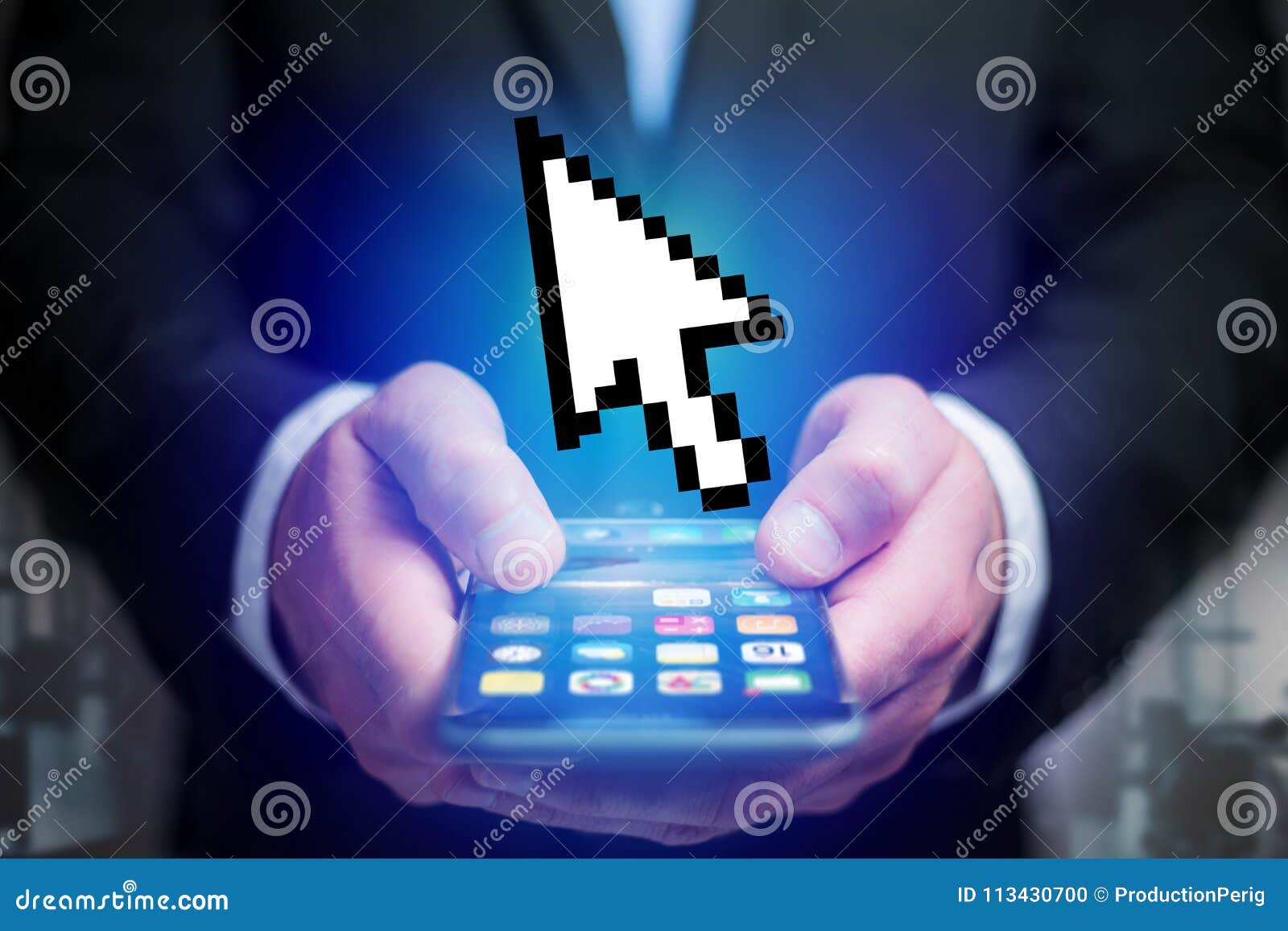 Pixeled Black And White Mouse Pointer Displayed On A Futuristic Stock ...