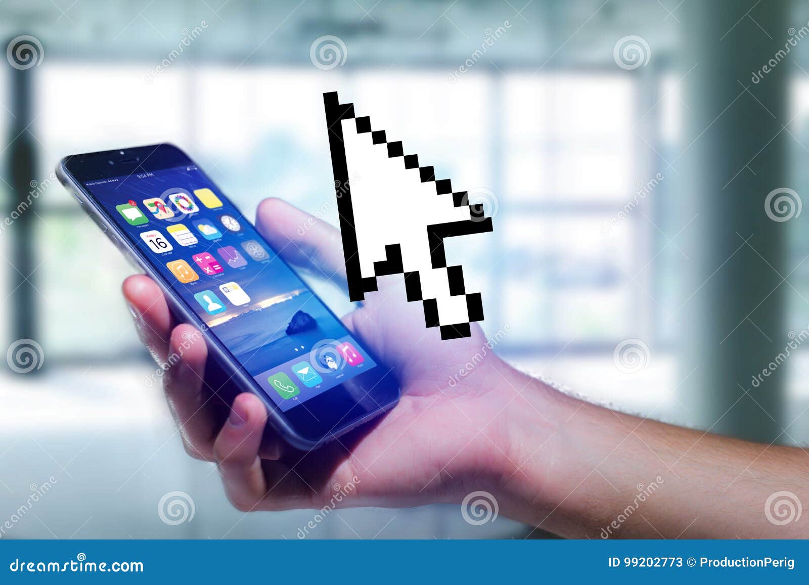 Pixeled Black And White Mouse Pointer Displayed On A Futuristic Stock ...