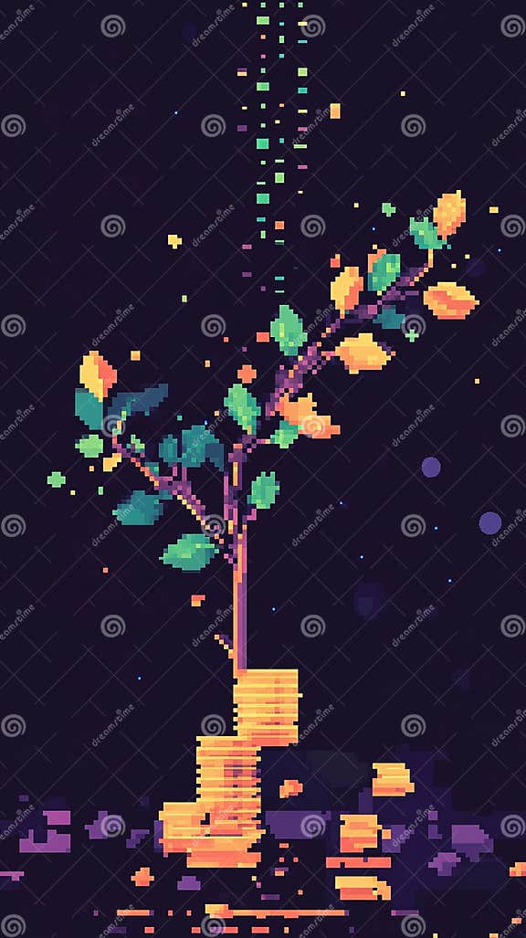 Pixelized Savings Growth Tracker with Animated Upward Movement. Stock ...