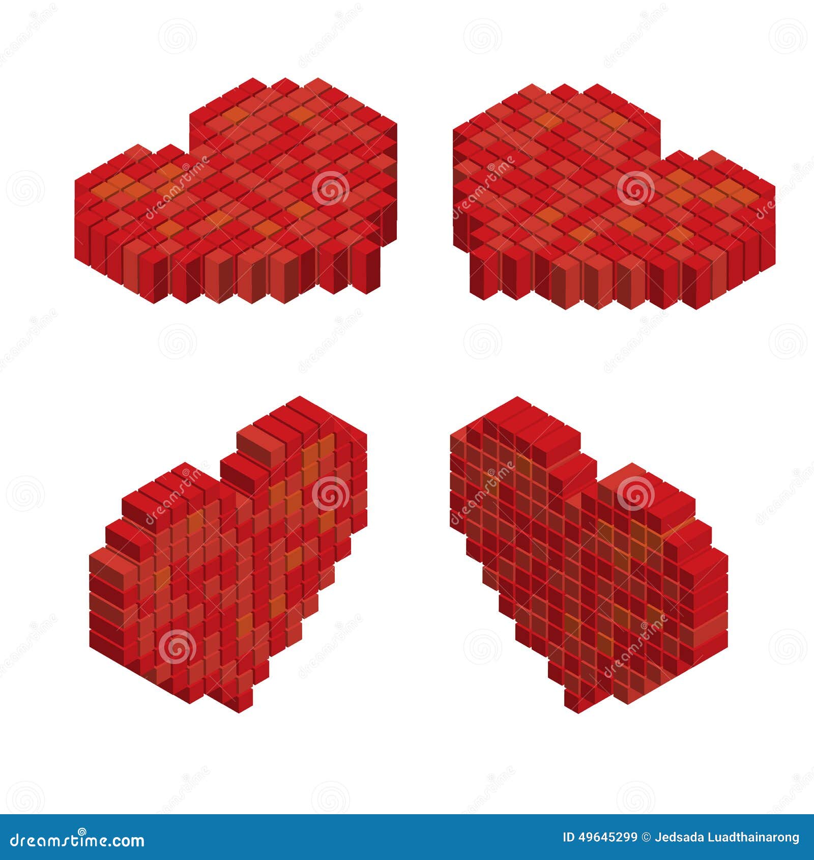 Pixels Art Tile Heart 3D Designs Love Concept Stock Vector ...