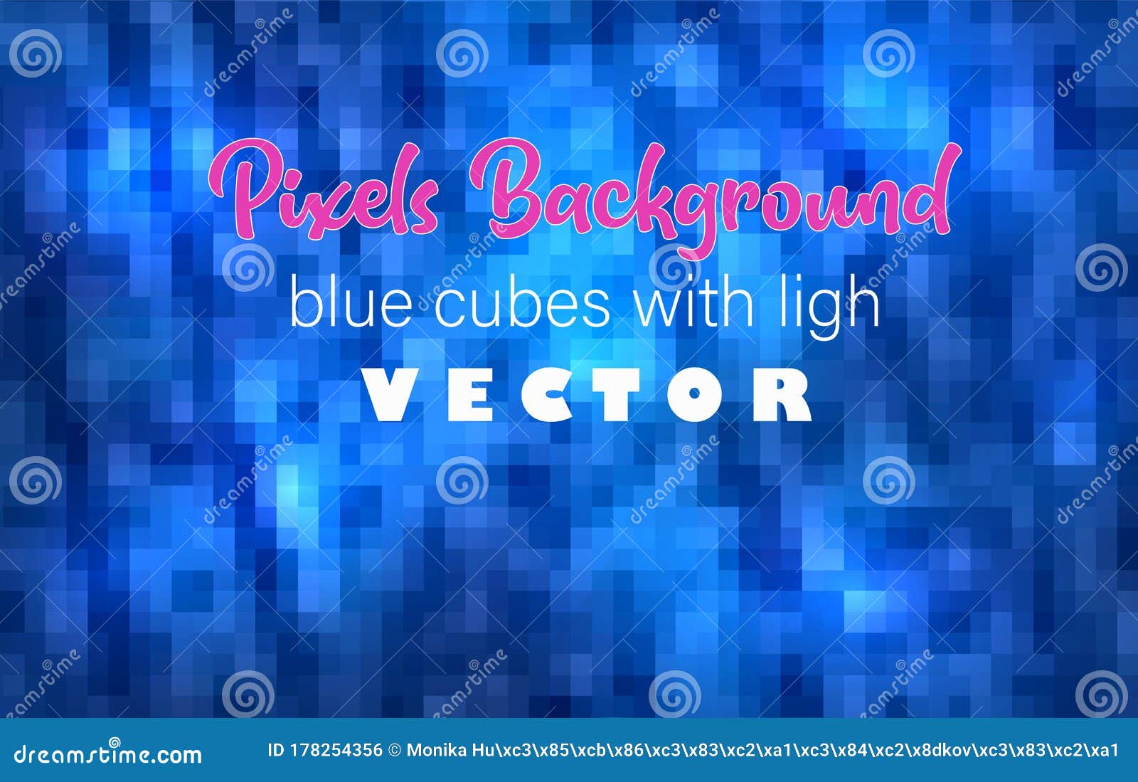 Pixels Background, Blue Cubes With Light Blank Vector Illustration ...