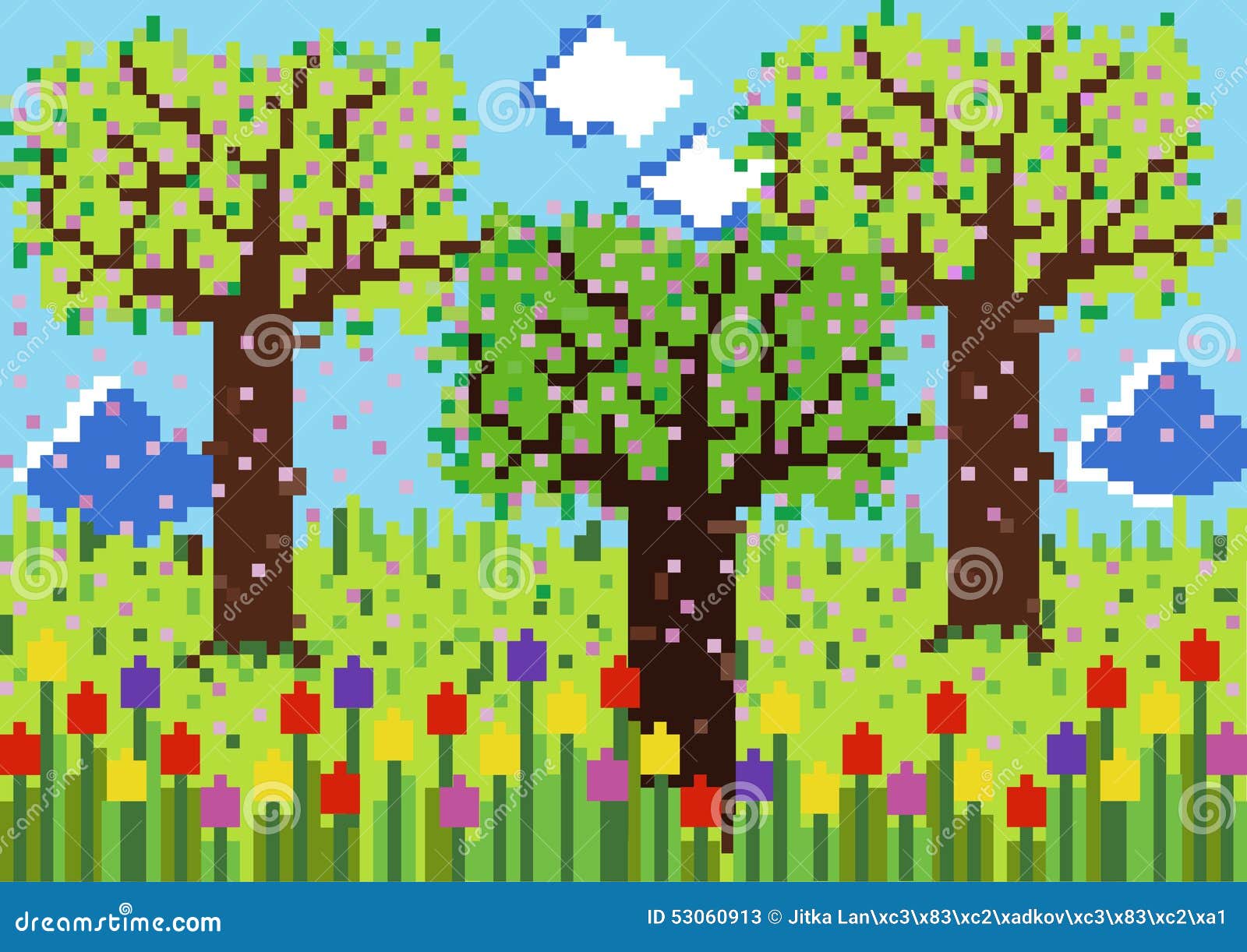 Pixels spring scene stock vector. Illustration of flora - 53060913