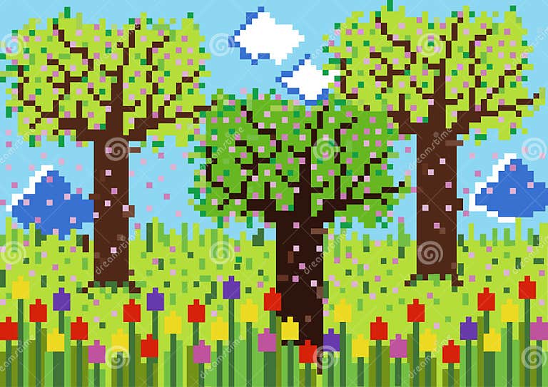 Pixels spring scene stock vector. Illustration of flora - 53060913