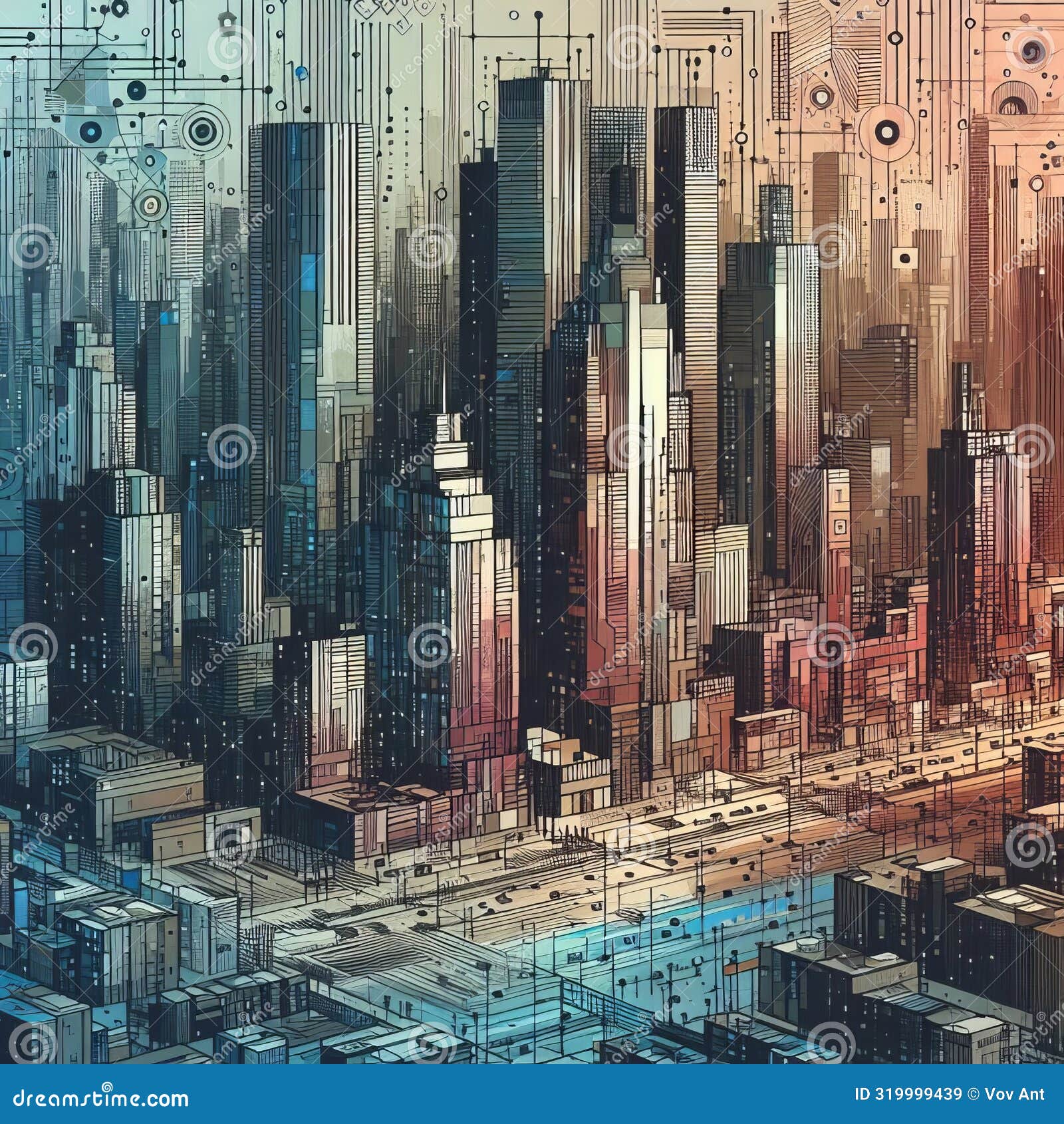 132 31. Pixelscape Abstract City Drawing_ an Abstract Stock Image ...