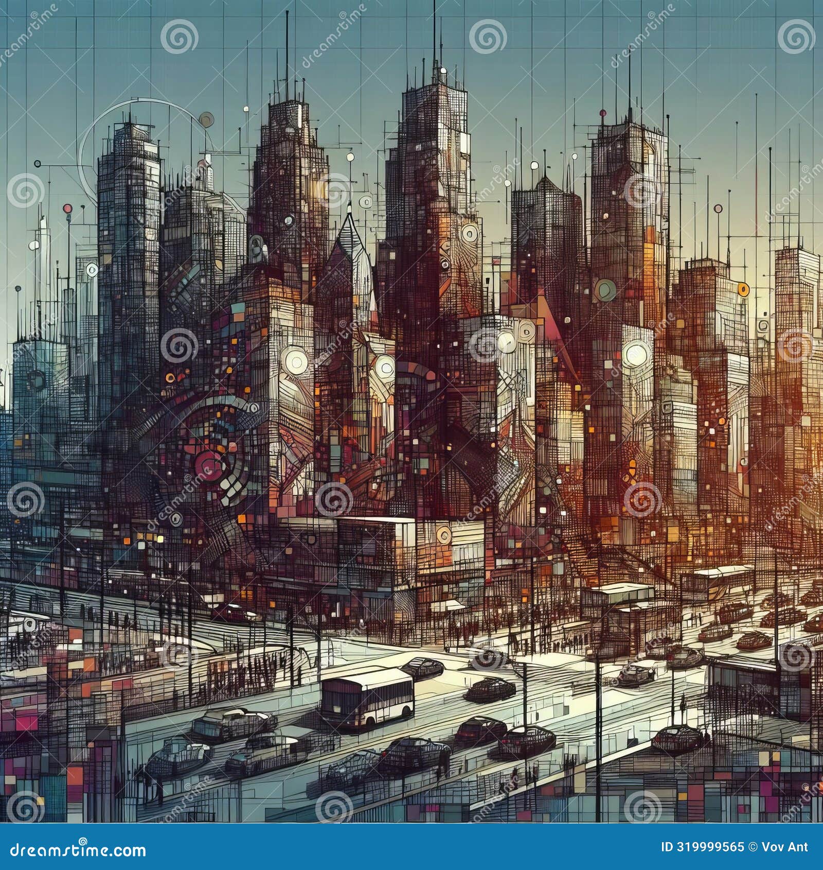 129 31. Pixelscape Abstract City Drawing_ an Abstract Stock Image ...