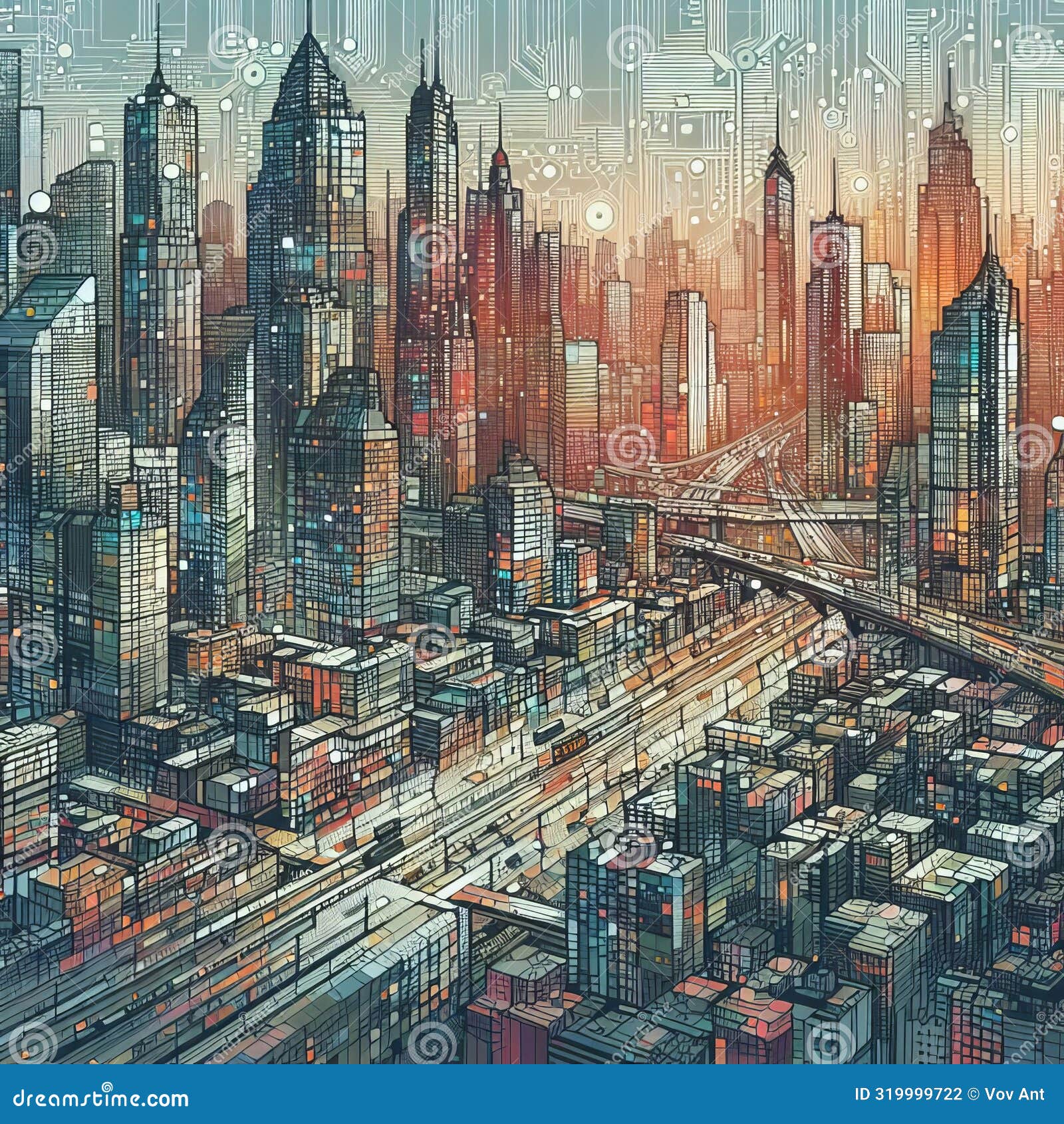 124 31. Pixelscape Abstract City Drawing_ an Abstract City Drai Stock ...