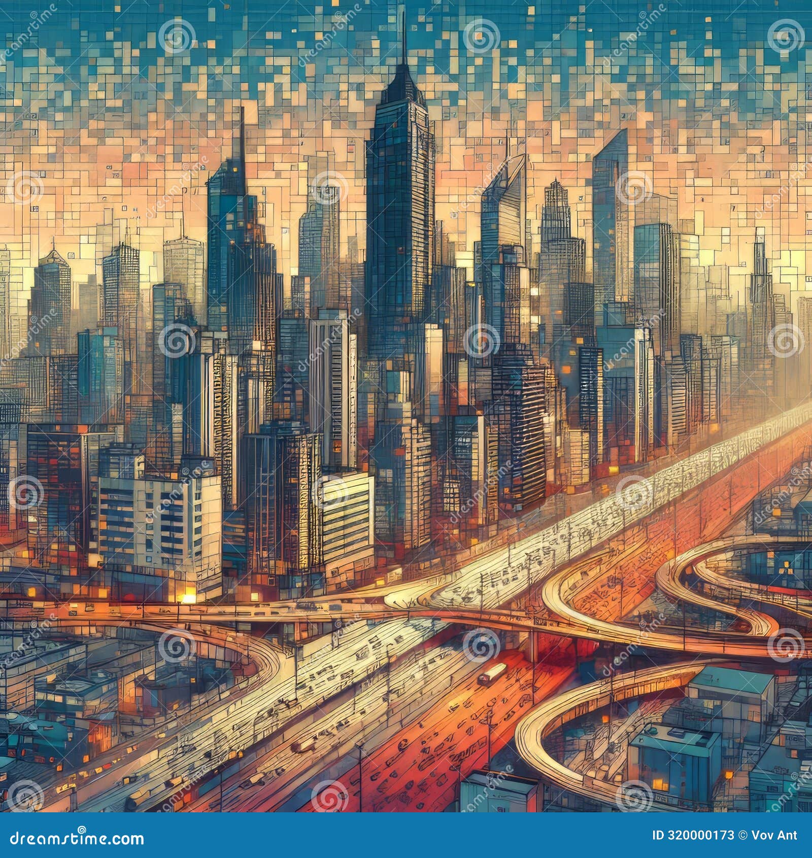 117 31. Pixelscape Abstract City Drawing_ an Abstract Stock Image ...