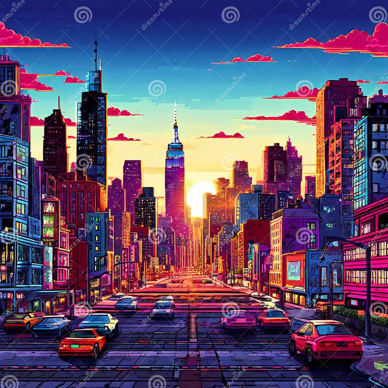 Pixelscape Cityscape Drawing a Digital Cityscape Draw Stock Image ...