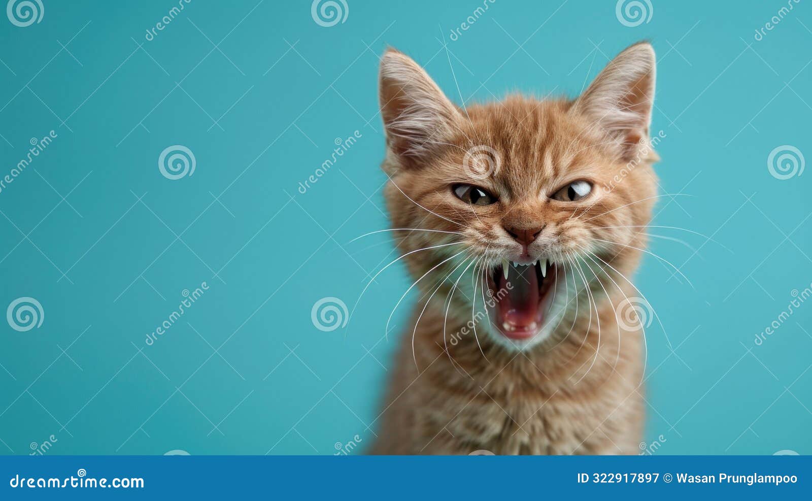 Pixie-bob, Angry Cat Baring Its Teeth, Studio Lighting Pastel Background Stock Image - Image of ...