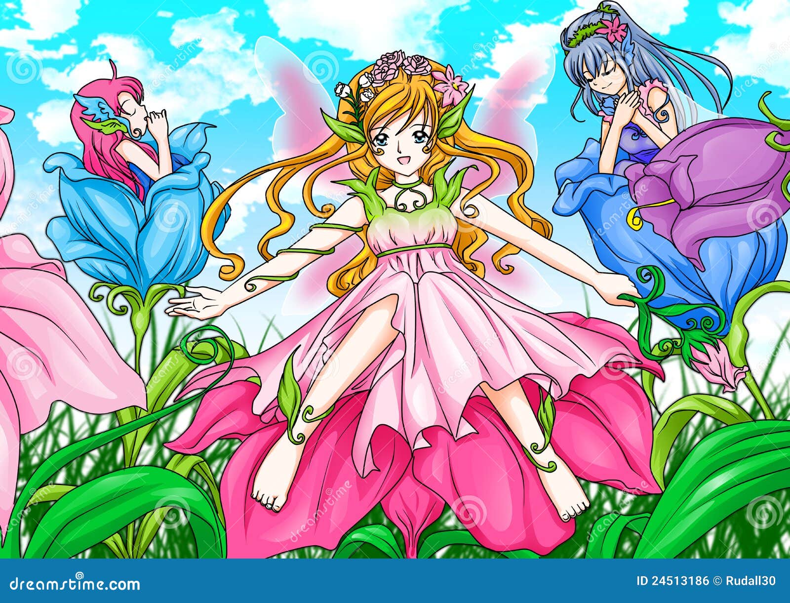 Pixies stock illustration. Illustration of clouds, flower - 24513186