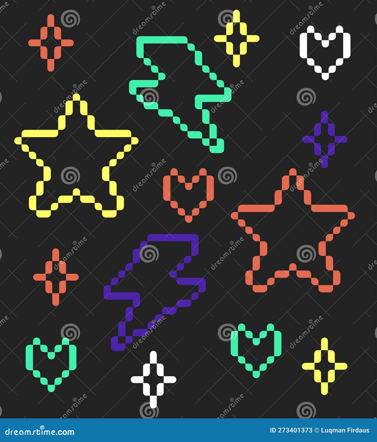 Pixle Pattern Vector Background Mosaic Star, Heart, And Thunder Icon ...