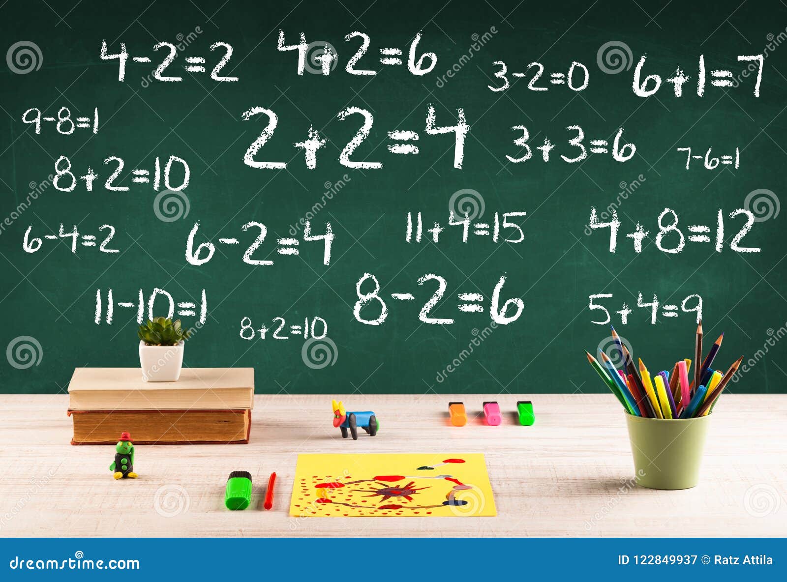 Pizarra De La Escuela Con La Pila De Libros Imagen de archivo - Imagen ...