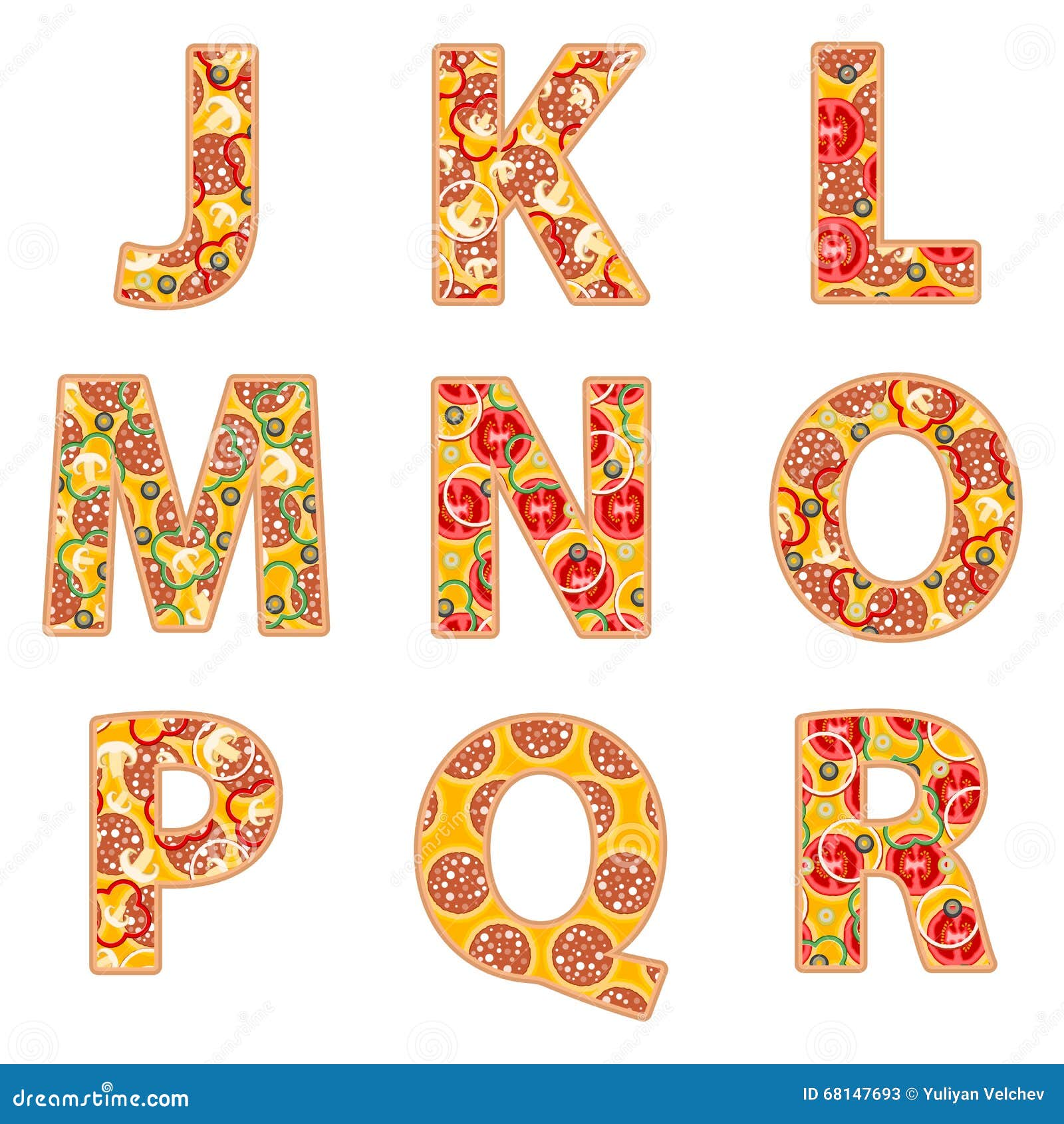 Pizza Alphabet S To Z Cartoon Vector | CartoonDealer.com #68147705