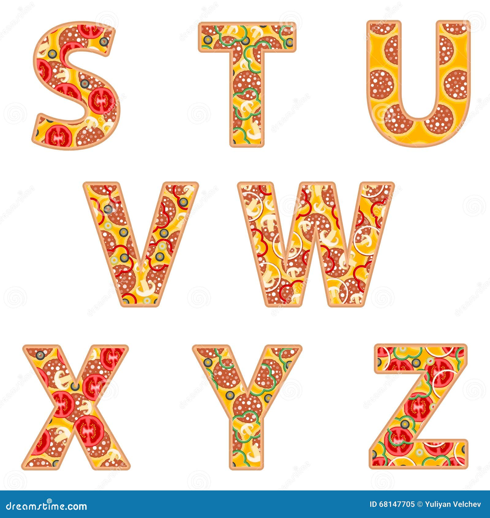 Pizza Alphabet S To Z Cartoon Vector | CartoonDealer.com #68147705