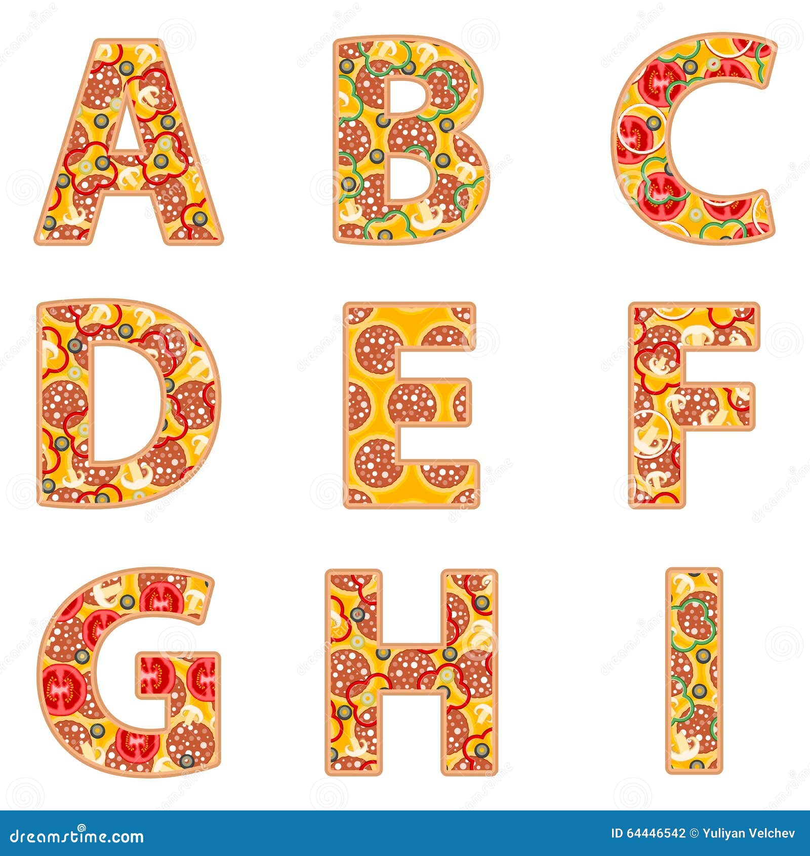 Pizza Alphabet S To Z Cartoon Vector | CartoonDealer.com #68147705
