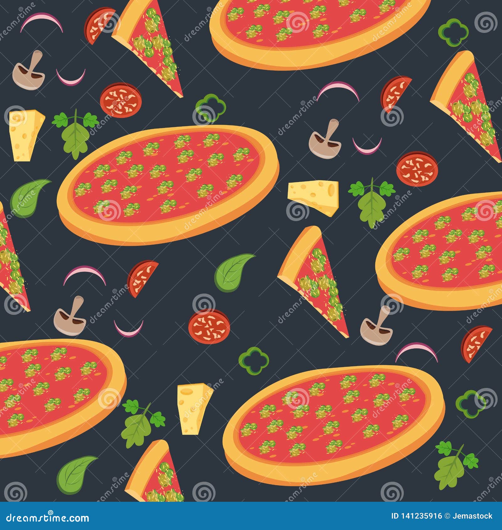Pizza background pattern stock vector. Illustration of aliment - 141235916