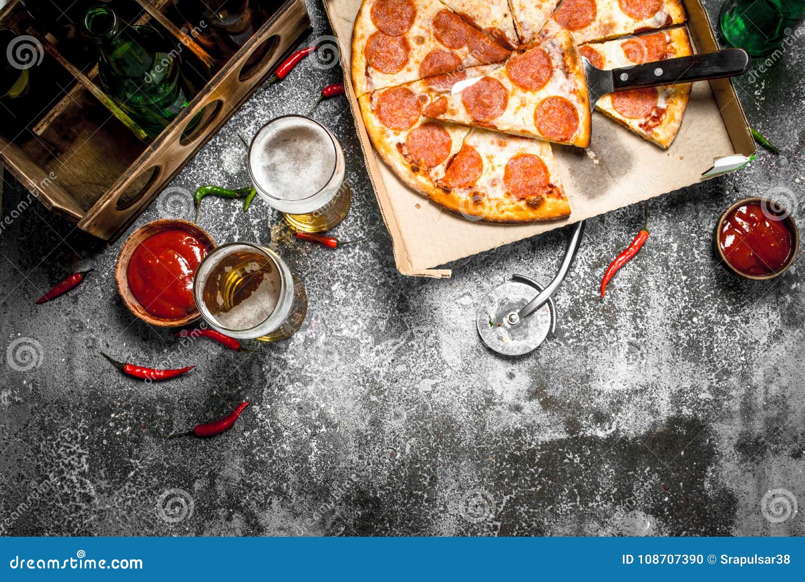 Pizza Background. Pepperoni with Beer Stock Photo - Image of italian ...