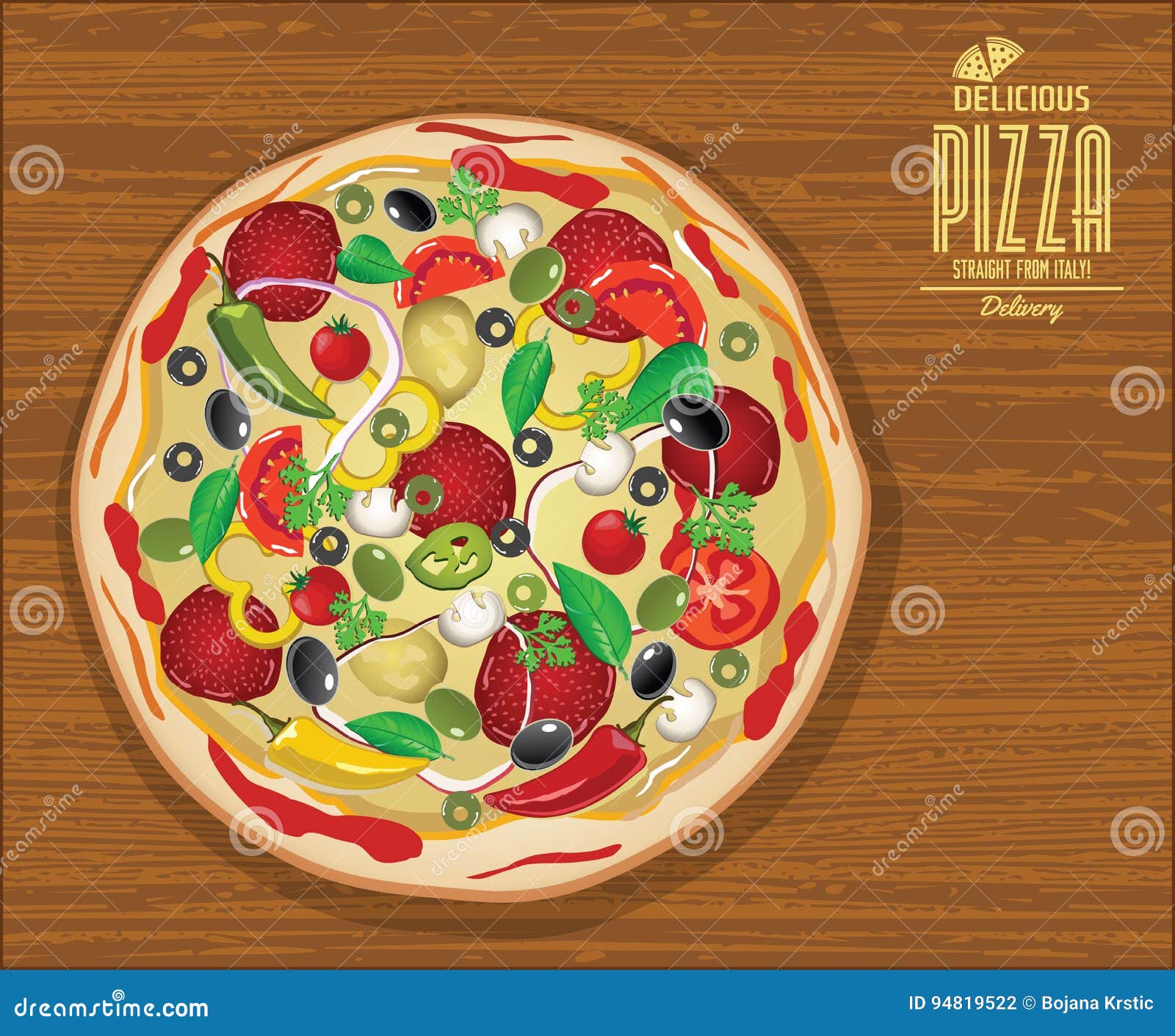 Pizza Background Retro Vintage Design Illustration Stock Illustration ...