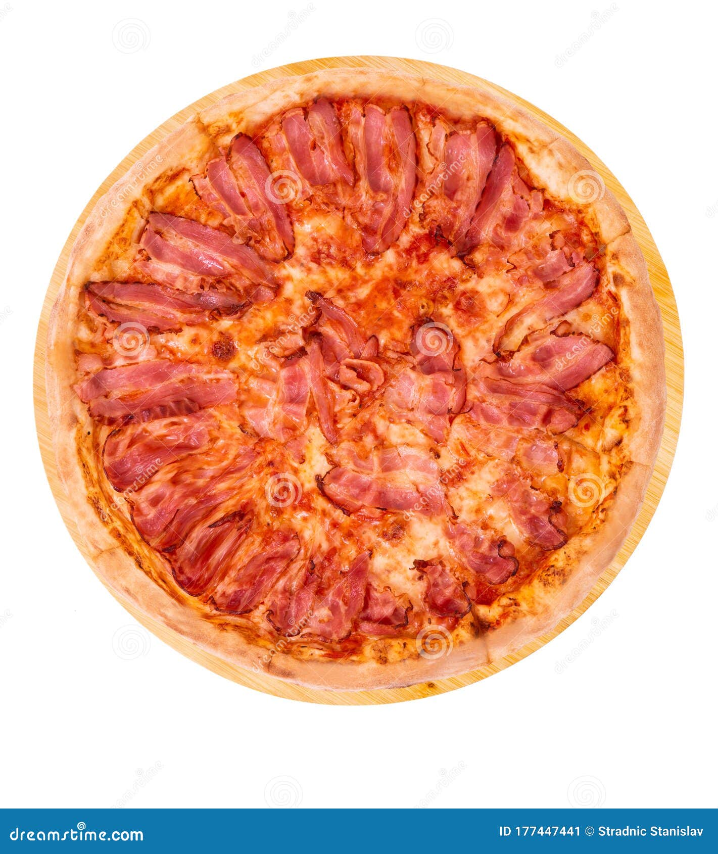 Pizza Bacon on Bamboo Bottom, Isolate, Top View Stock Image - Image of ...